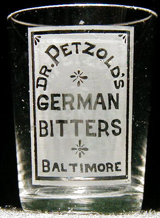 pre-Pro Shot Glass: "Dr Petzholds German Bitters Baltimore"